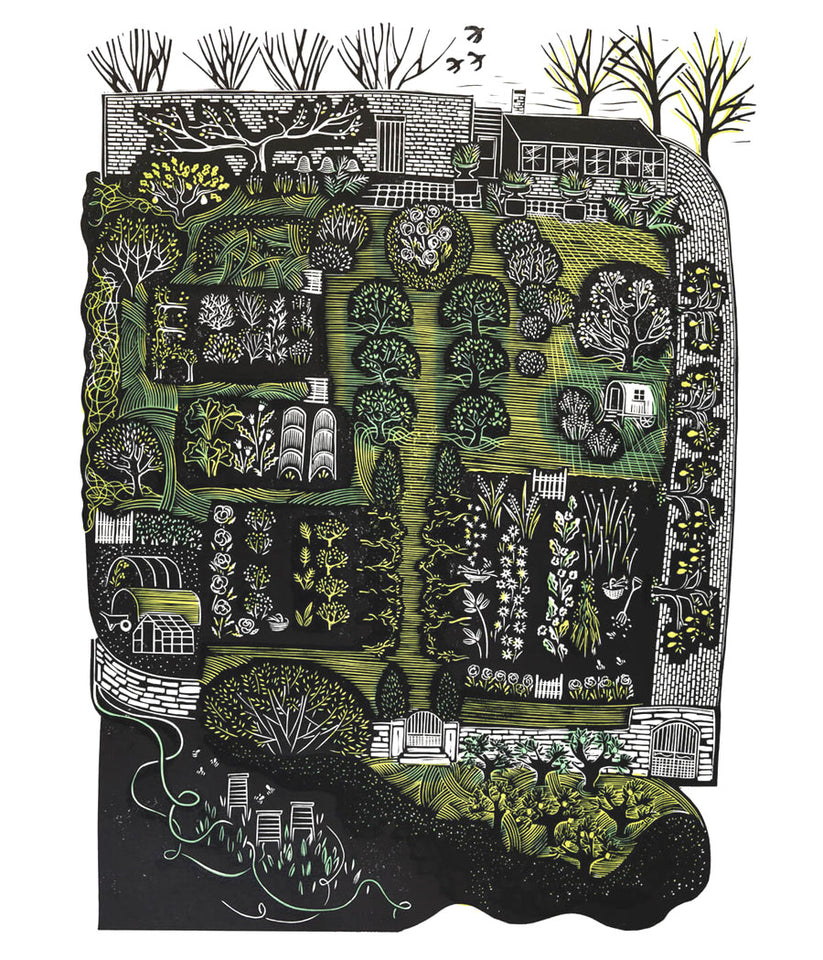 Sarah Kirby Linocut Print - Pythouse Kitchen Garden – Art Reserve